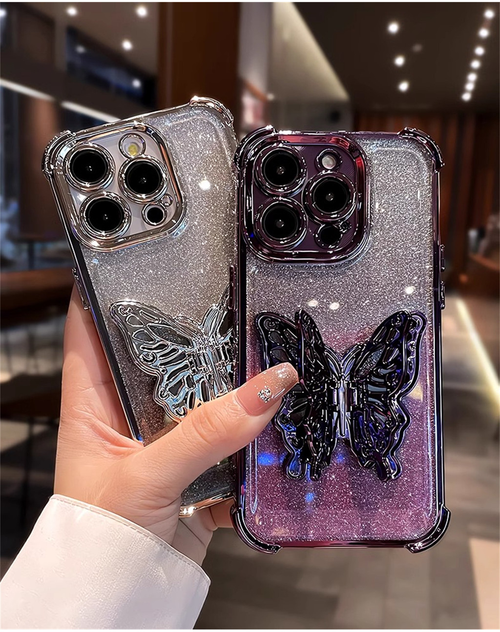 Luxury Butterfly Flip Bracket Glitter Phone Case for IPhone 11 12 13 14 15 Pro Max 16 Pro Max ...
