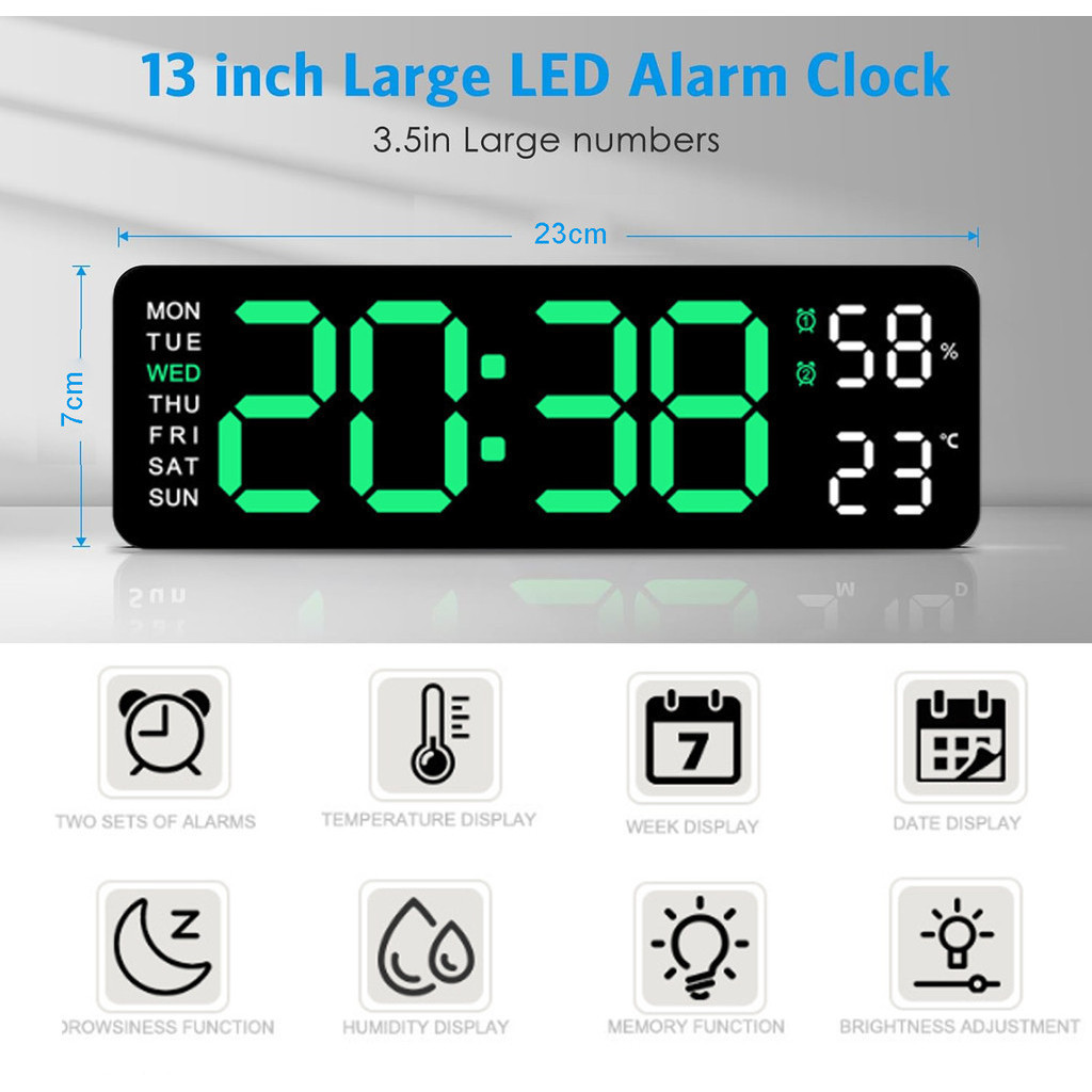 2026 Digital Wall Clocks LED Alarm Clock Large Display Table Clock Wall ...