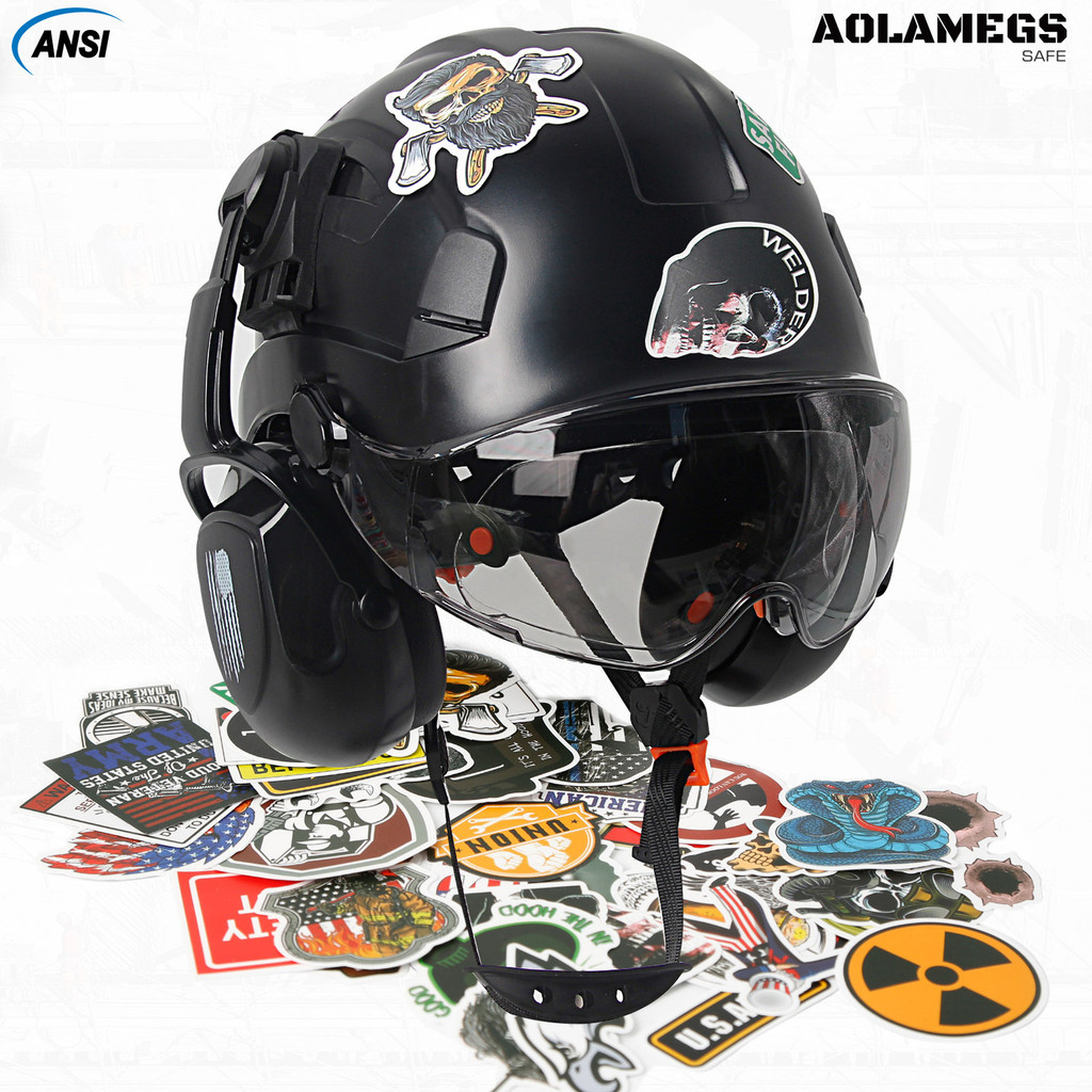 Helmet 0F Safety With Visors Built In Goggles Earmuff Noise Reduction ...