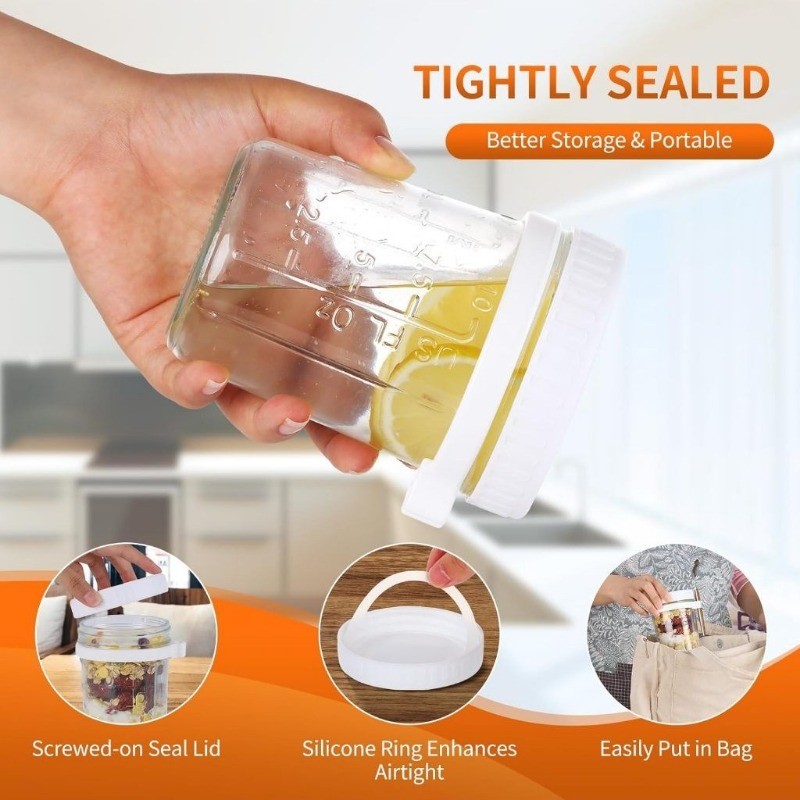 【Manila Spot】350ml Reusable Overnight Oats Jars with Spoon Airtight Oatmeal Cup Container with ...