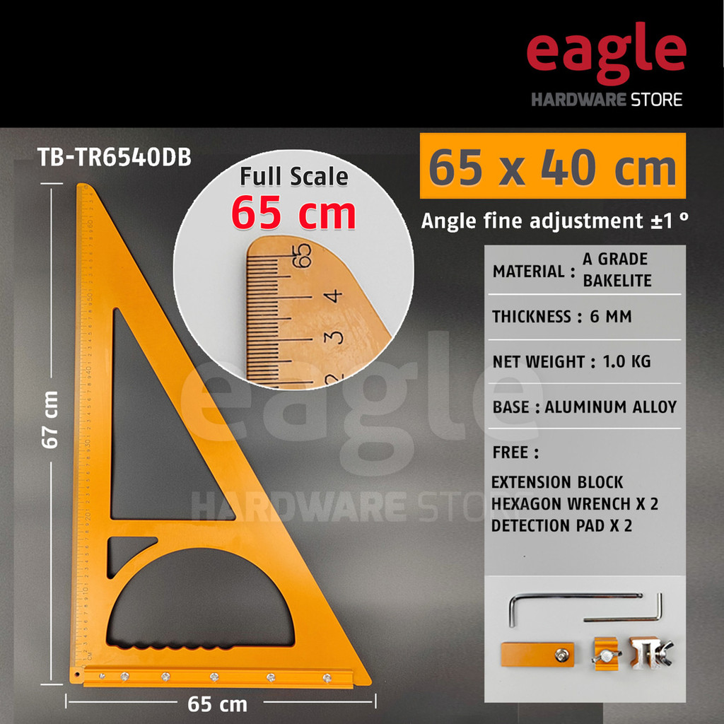 Eagle TB-TR6540DB 90 Heavy Duty Triangle Ruler, Diagonal Brace, 65 x ...