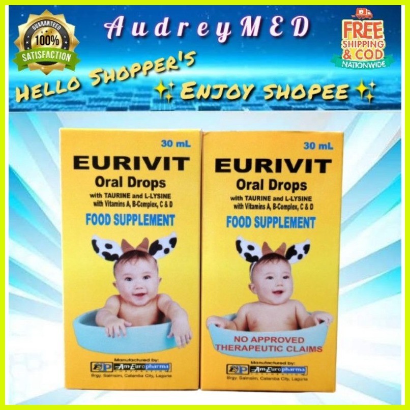 ∏ ♆ EURIVIT Oral Drops (Taurine + L-Lysine + Vit B-Complex, C & D) 30mL ...