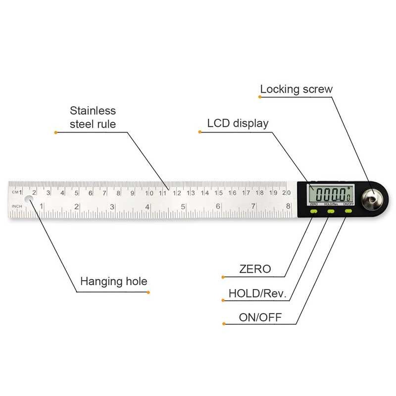 Shahe 200Mm Digital Incometer Gauge Stainless Steel Angle Ruler ...