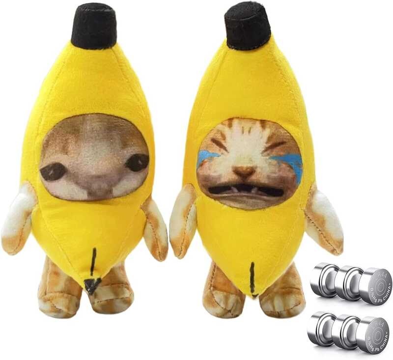 2PCS Meme Happy Plush Keychain Crying Sound Banana Cat Stuffed Animal ...
