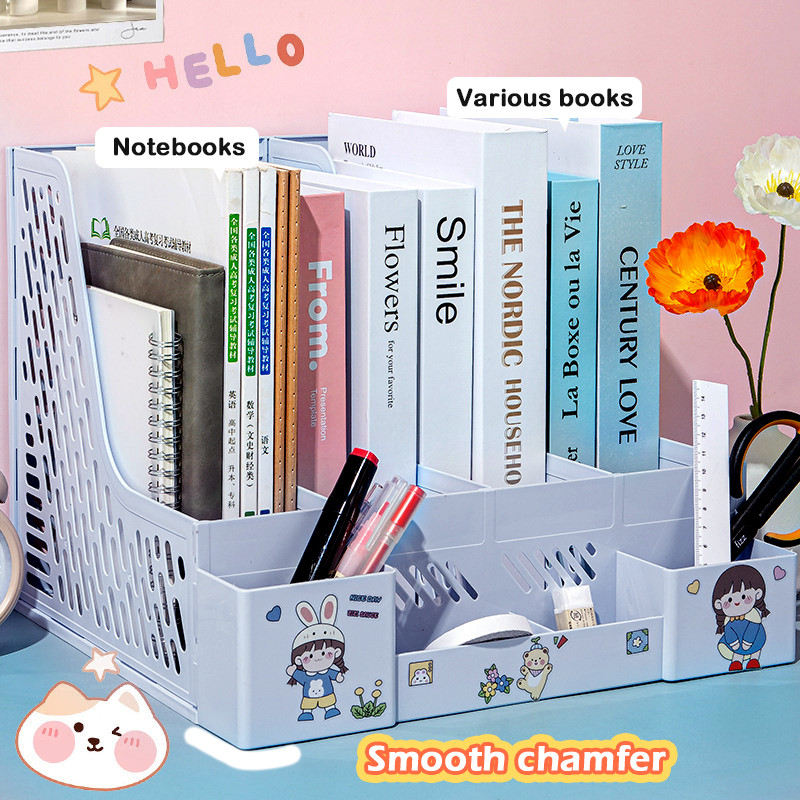 4 Column File Rack Holder Multifunctional Desk Organizer Book Pencil ...