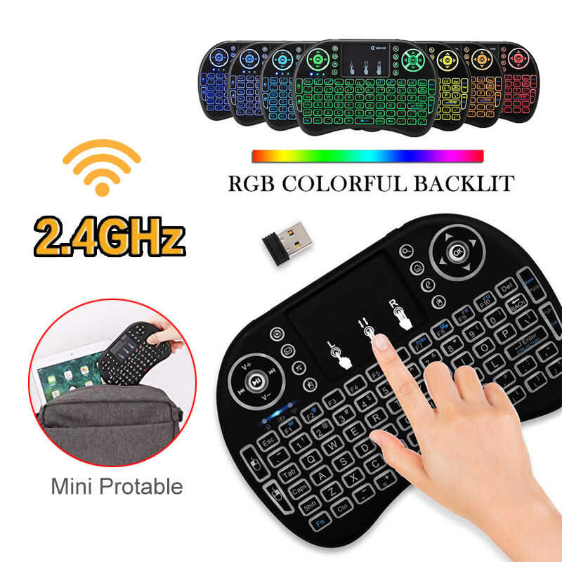 I8 Wireless Keyboard Mini 2.4Ghz Touch Pad Mouse Rechargeable Backlight ...