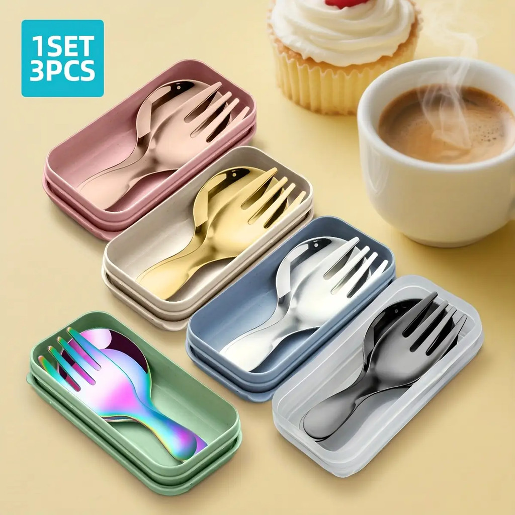304 Stainless Steel Portable Spoon Fork Set | Mini Travel Utensils ...