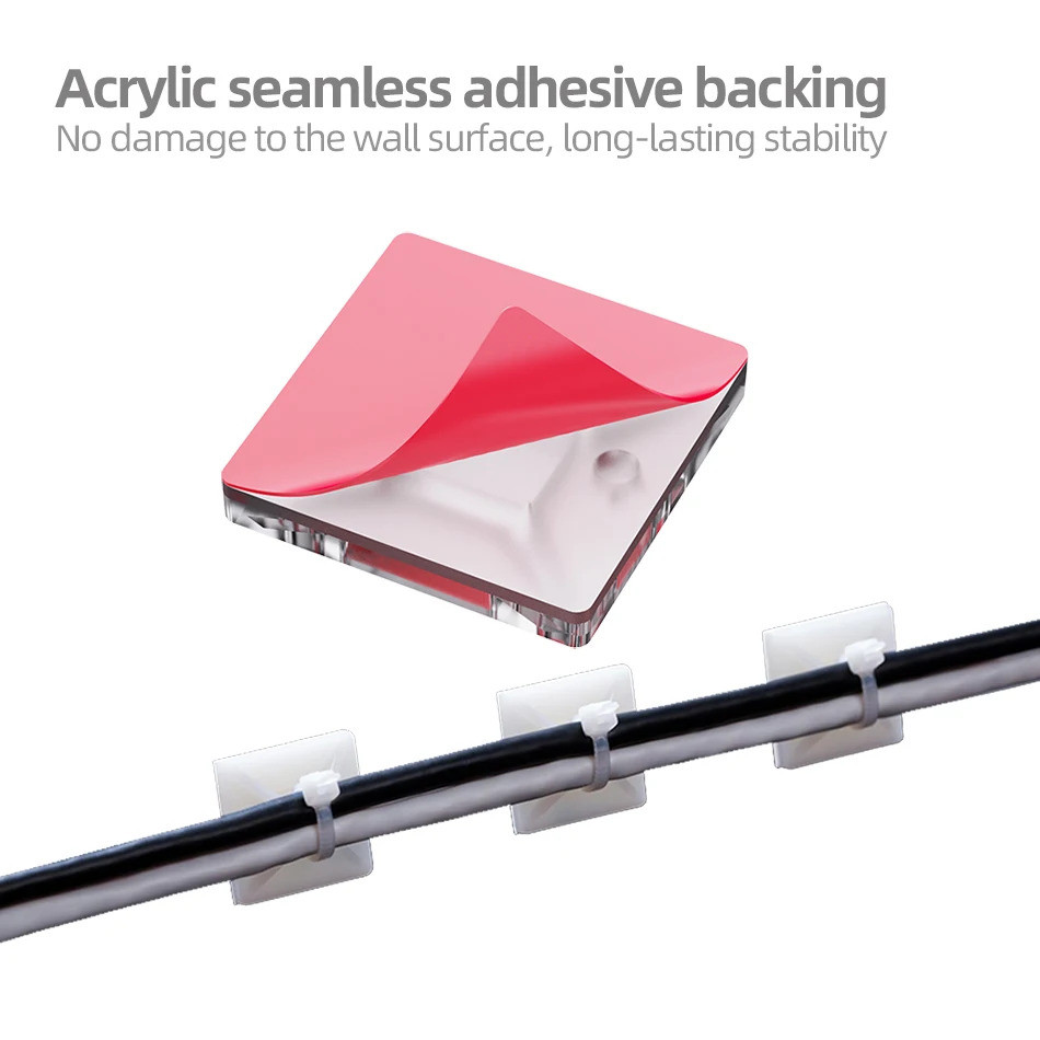 100pcs Zip Tie Mounts Self-Adhesive Backing Cable Organizer Management ...