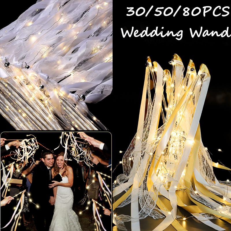 50Pcs LED Light Up Fairy Glow Wedding Wands Stick RGB/Warm White Silk ...