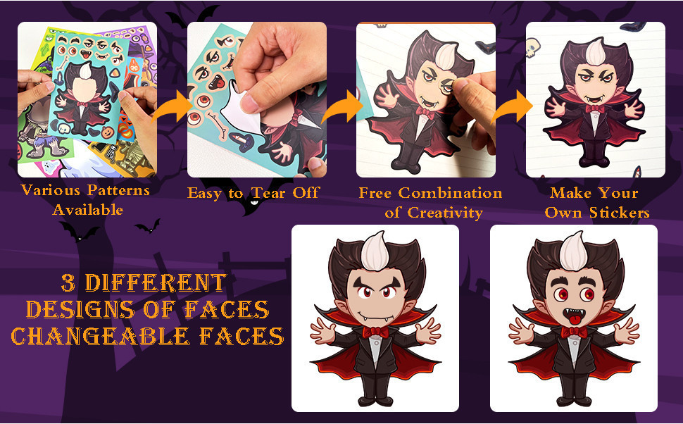 32 Sheets Halloween Stickers for Kids Make a Face Halloween Characters ...