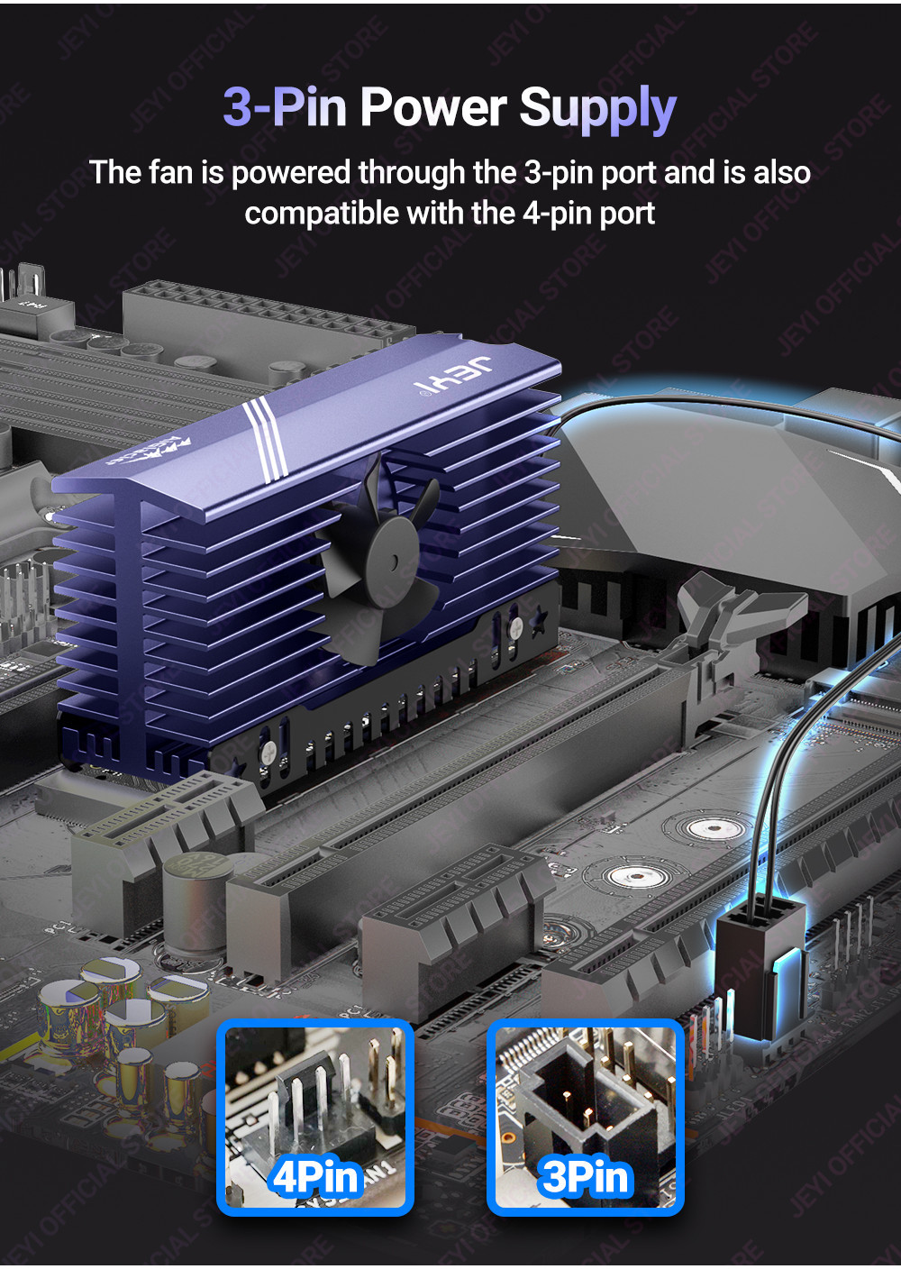 JEYI M.2 SSD Heatsink With silent fan 2280 NVME NGFF Radiator Magnesium ...