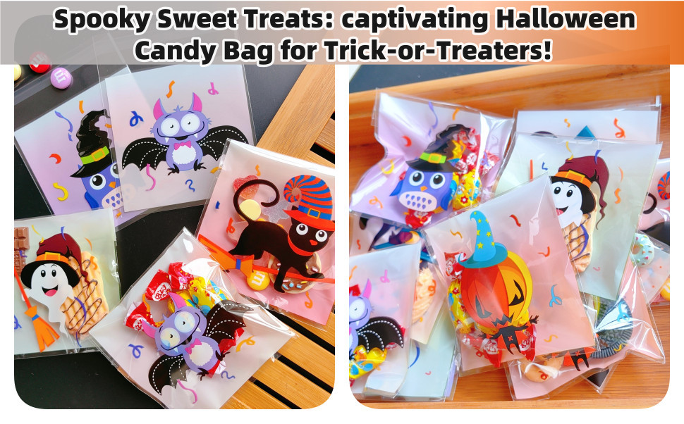100 Pack 4'' Halloween Treat Bags for Candy or Cookies, Self Adhesive ...