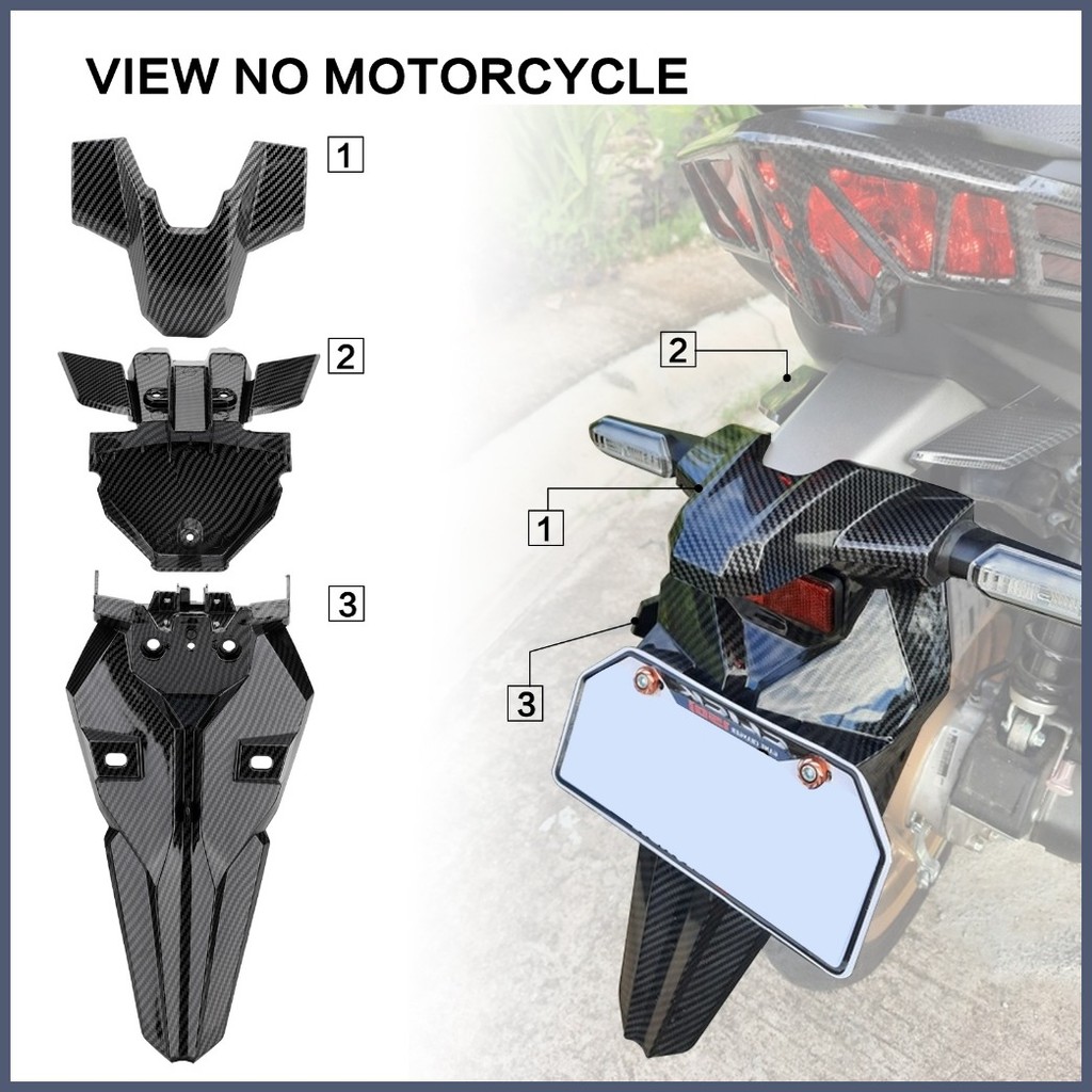 ∬ ⚕ Motorcycle Honda Click Rear Fender Cover 3-in-1 Set Trim Carbon ...
