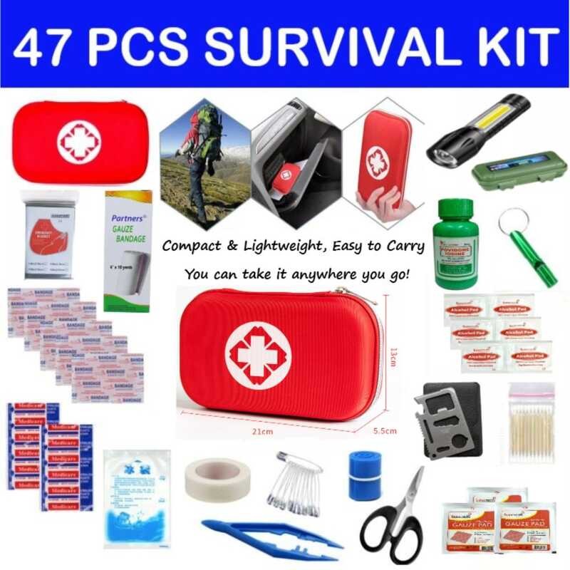 47 PIECES Survival Kit Supplies, First Aid Kit, Go Bag, Emergency ...