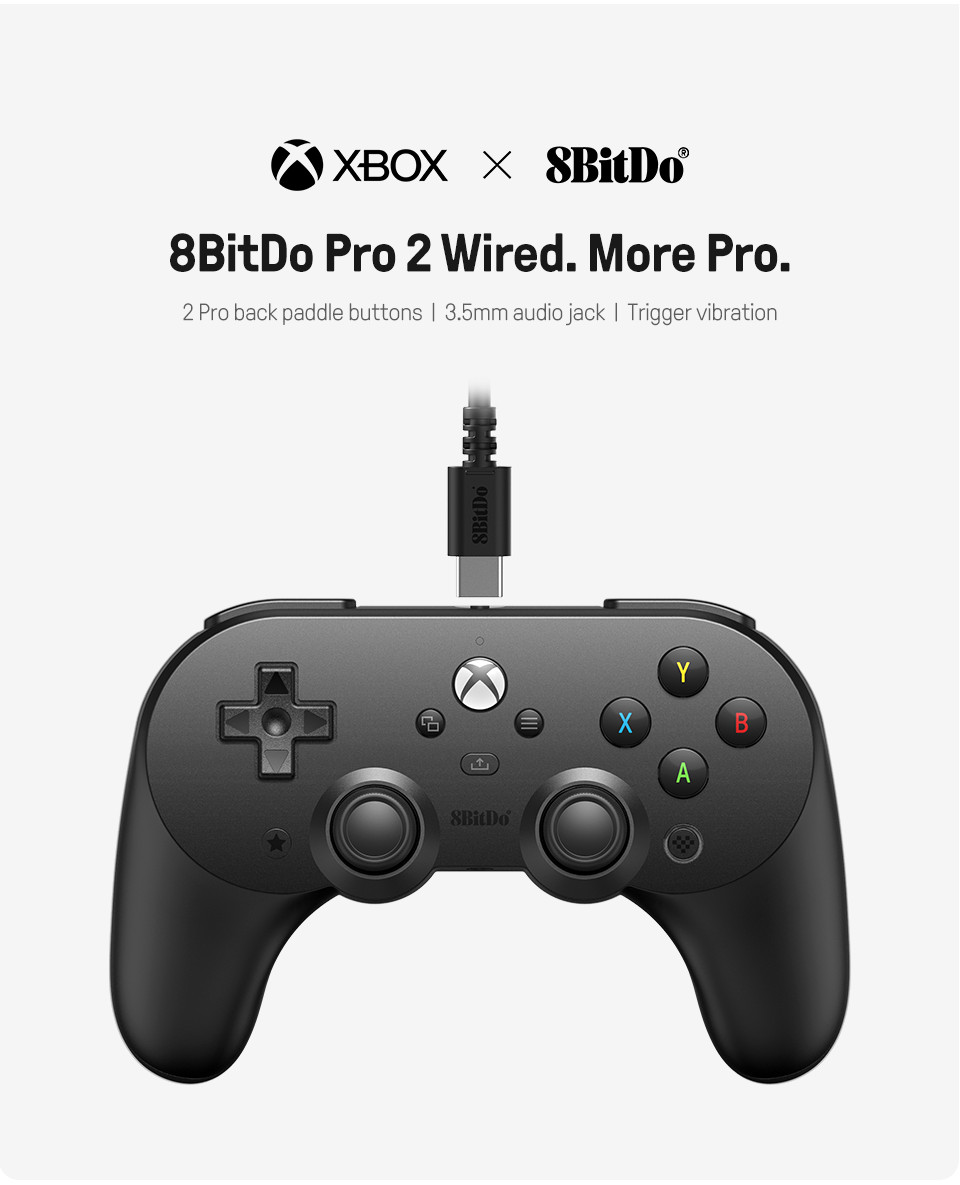 8BitDo Pro 2 Wired Controller Hall Effect Joystick Gamepad for Xbox ...
