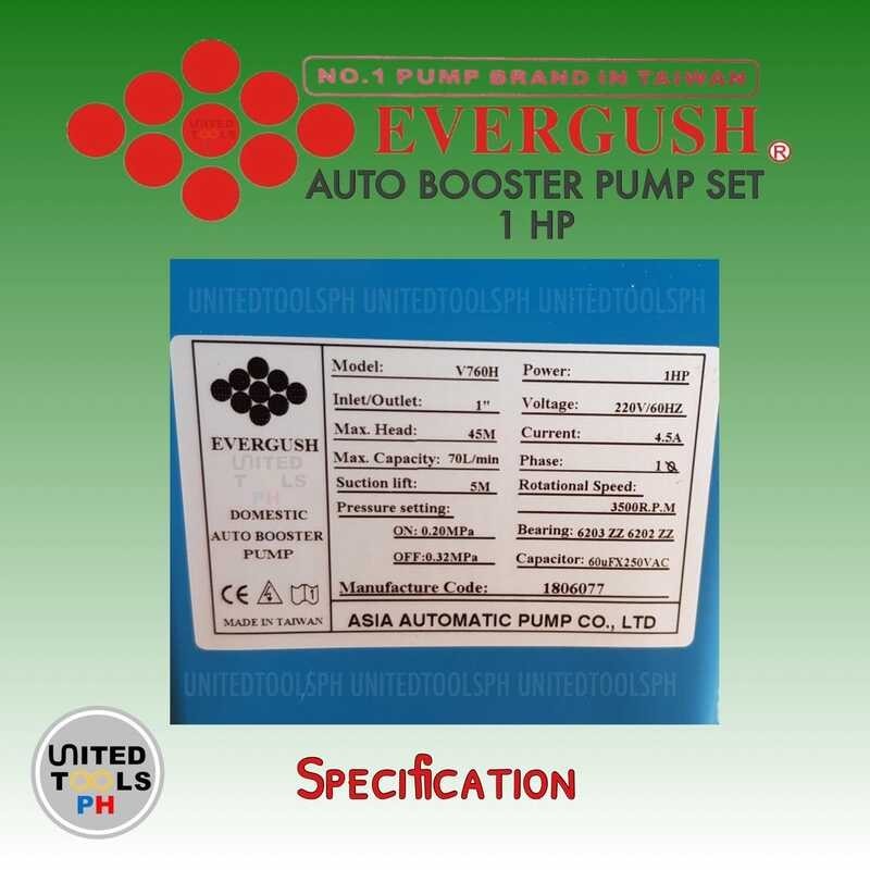 EVERGUSH Automatic Booster Pump 1.0Hp W/Built-In Pressure Tank | Shopee ...