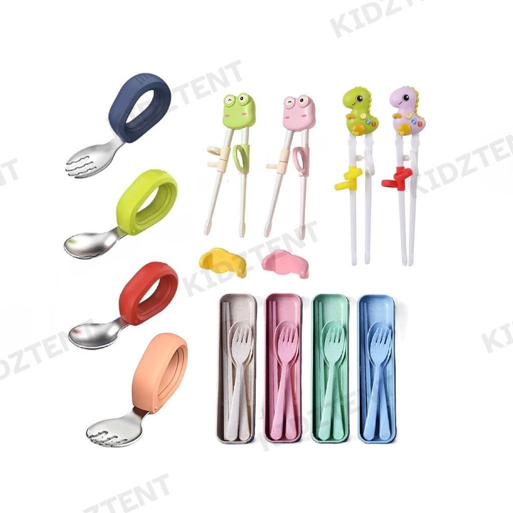 Curved Utensils Round Handle Self Feeding Training Cutlery Kid Spoon ...