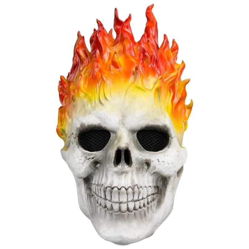 & Ghost Rider Mask Halloween Flame Skull Full Face Mas Scary Skeleton ...