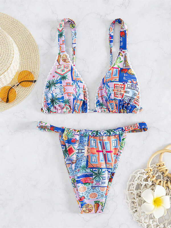 Sexy L Abstract Print Bikini 2024 Mujer Women Push Up Bra Micro ...