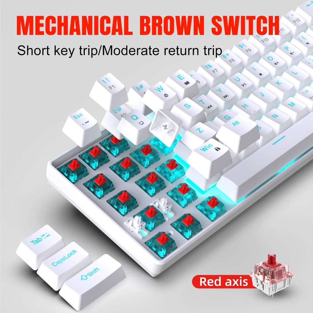 Keys 68 Mechanical Ergonomics RGB Backlit LED Hot Swappable Red/Blue ...