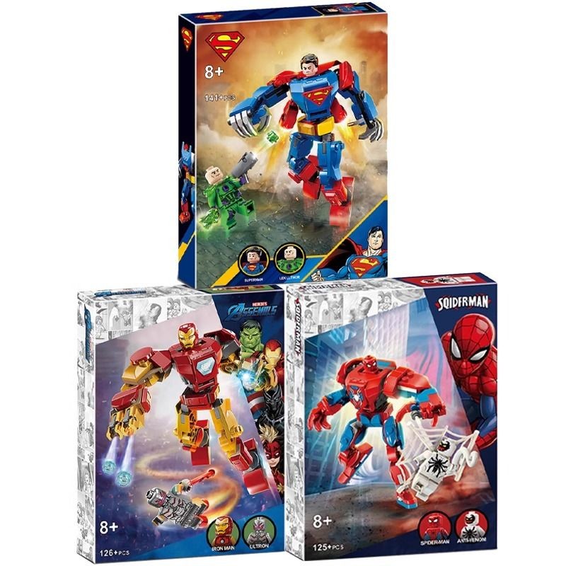 Superhero Superman Iron Man Spiderman Mecha Assembly Model Gift ...