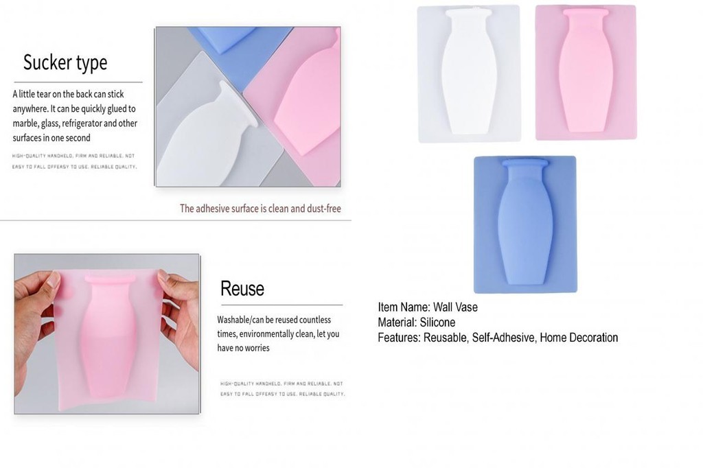 CAE| Reusable Wall Vase Wall-mounted Vase 3/6pcs Wall Mount Silicone ...