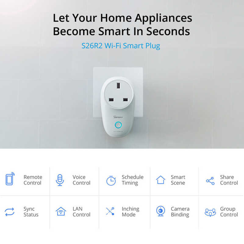 SONOFF S26 R2 Wifi Plug 10-16A Power Socket Eu/Us/Uk/Cn/Au/Il/Ch/It/Br ...