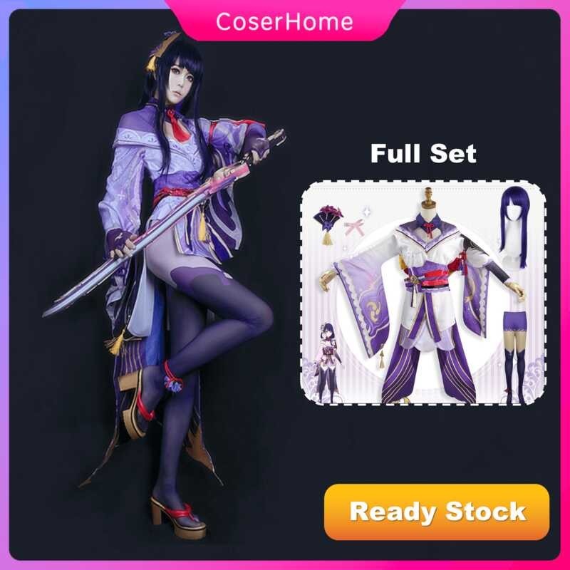 Genshin Impact Cosplay Full Set Raiden Shogun Costume for Women Adult ...
