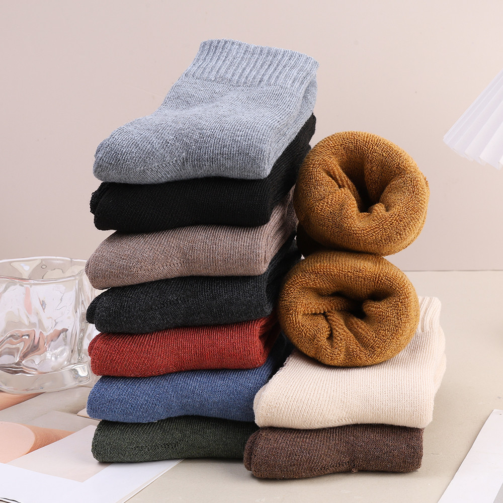1/3Pairs Winter Thick Looped Mid Tube Floor Socks - Heat Storage Cold ...