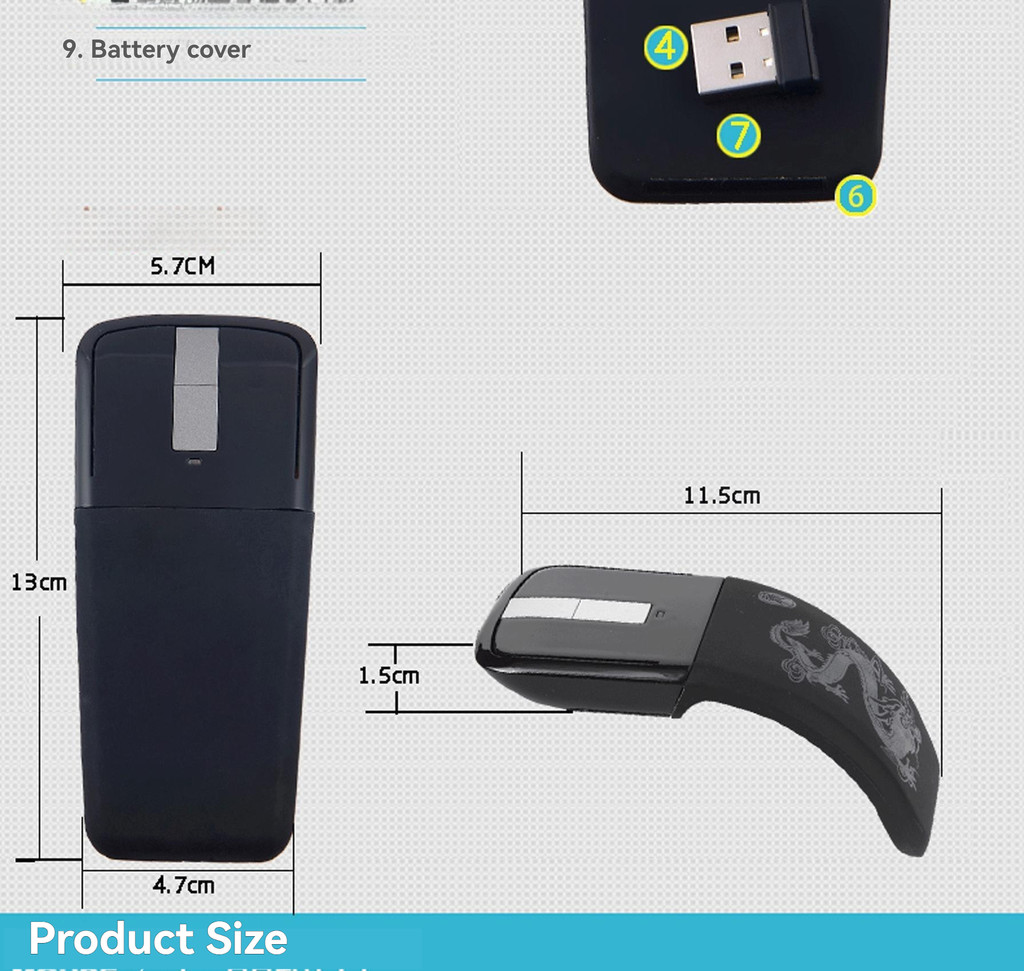 Foldable Wireless Mouse 2.4G/Bluetooth for Microsoft Arc Touch 2 Gen ...