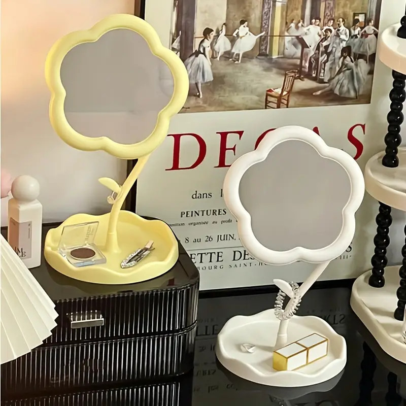 Portable Flower Mirror Makeup Mirror Cute desktop Dressing Table ...
