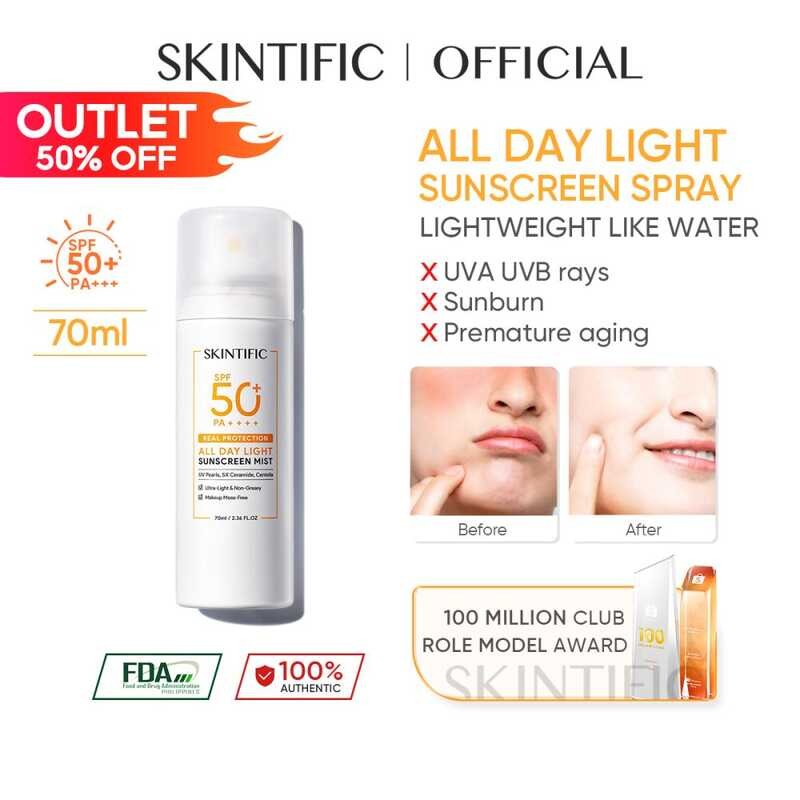 SKINTIFIC OFFICIAL All Day Light Sunscreen Mist Spf50 Pa++++ Whitening Sunblock Anti UV Face ...