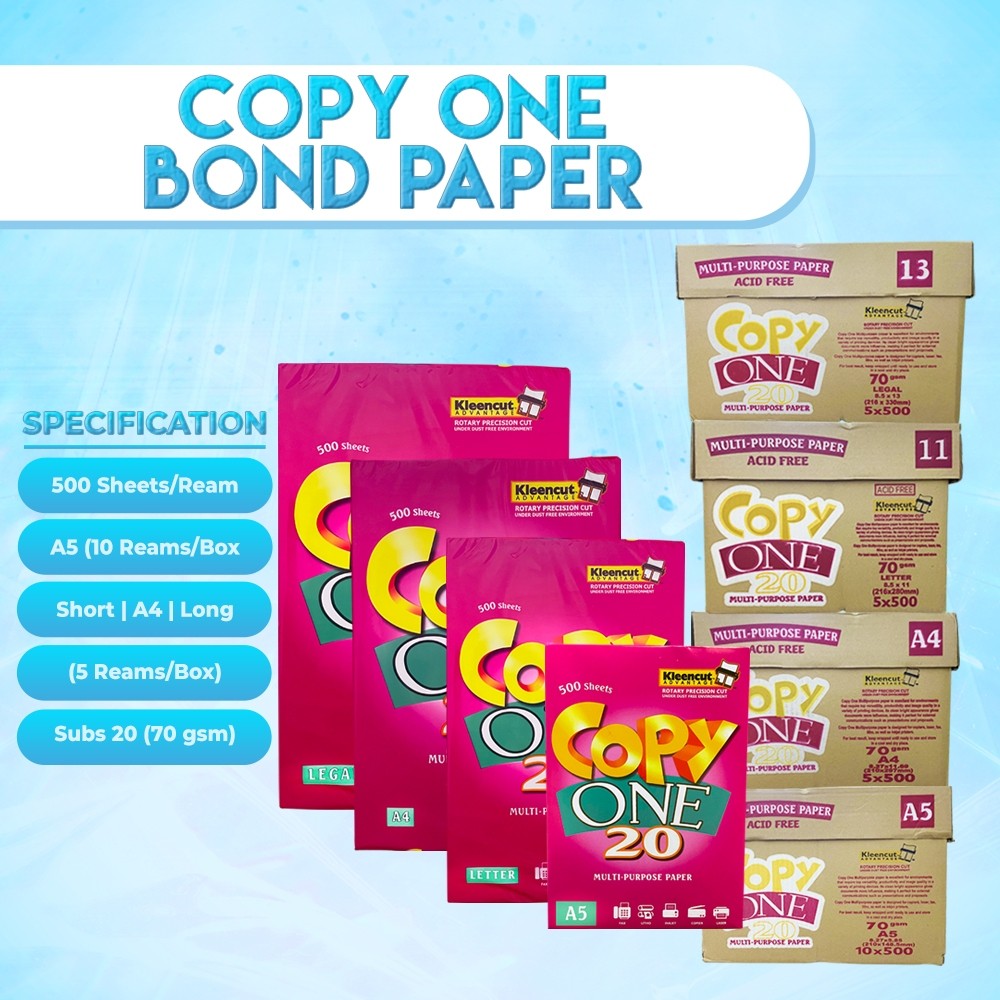 1 Box Copy One Bond Paper 70gsm Multi-purpose Copy Paper A5 - Short ...