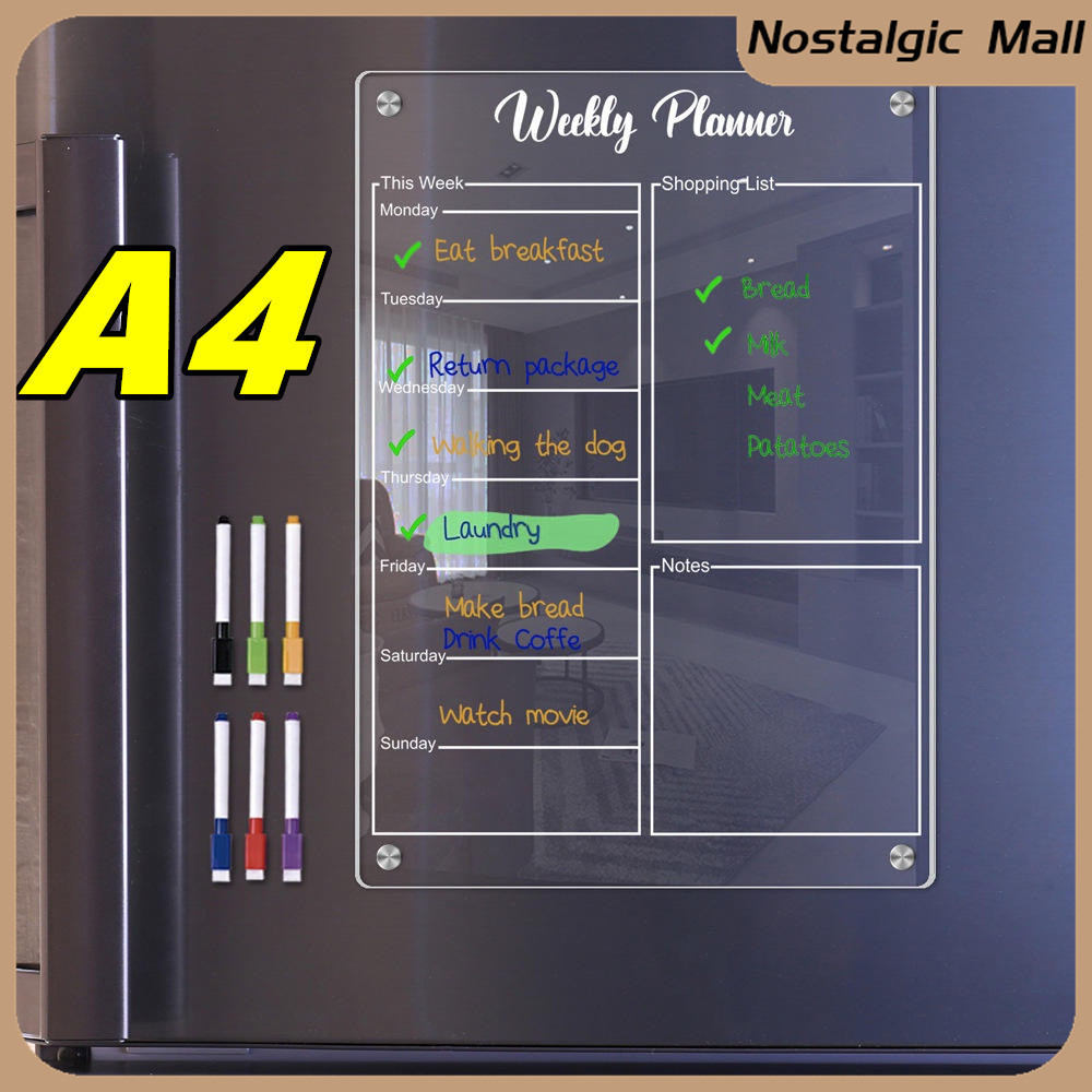 A4 Clear Acrylic Dry Erase Board Blank Magnetic Memo Fridge Board For ...