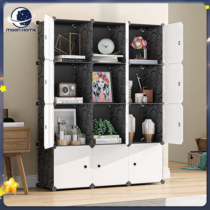 MOON DIY Wardrobe Cabinet Clothes Storage With Hanger Shoe Rack Storage ...