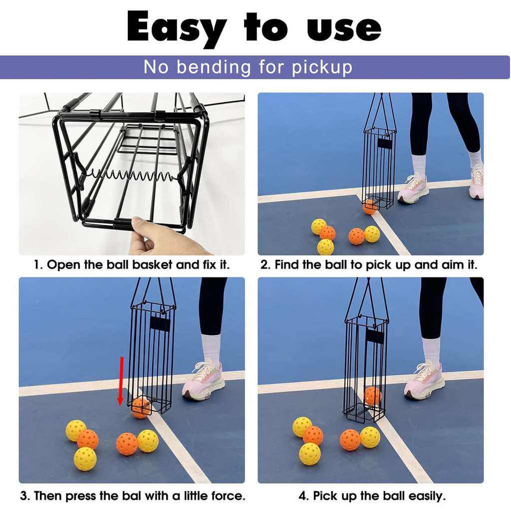 Pickleball Iron Frame Ball Picker Storage Rack Portable Downward ...