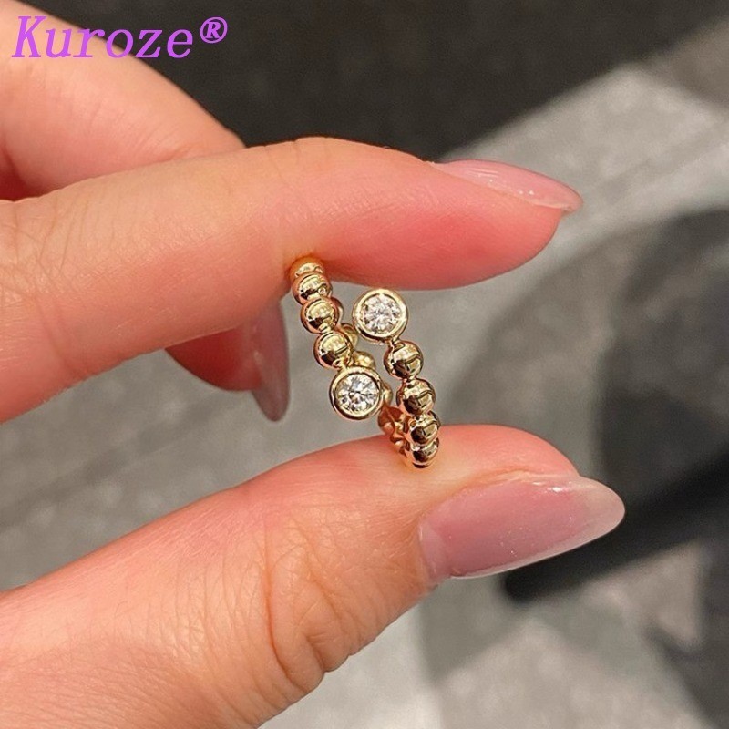 Kuroze medieval wind 18k gold double raw stone bubble diamond ring light luxury personality ...