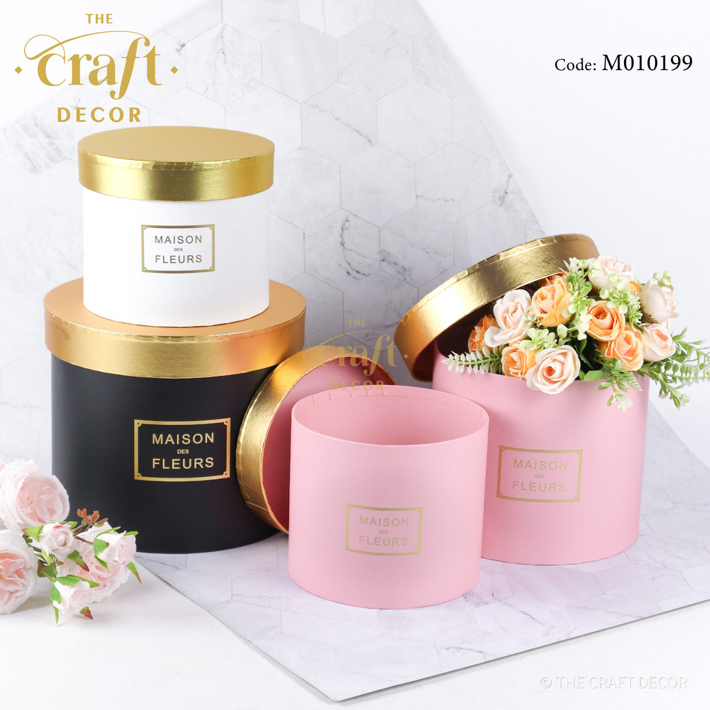 The Craft Decor Round Gold Stamping Flower Box Box Kotak Hantaran Bunga ...