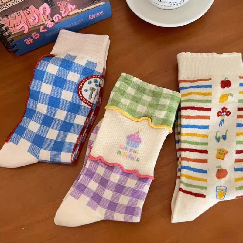 Cute Cartoon Patchwork Socks Women Korean Ins Style Sweet Dopamine ...