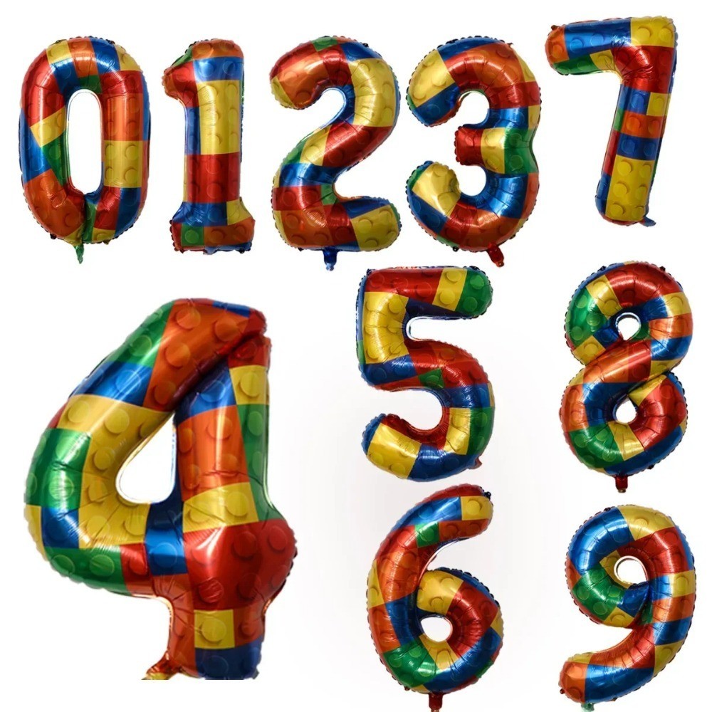 32inch Building Block Number Foil Balloon 0 1 2 3 Number Ballons Baby ...