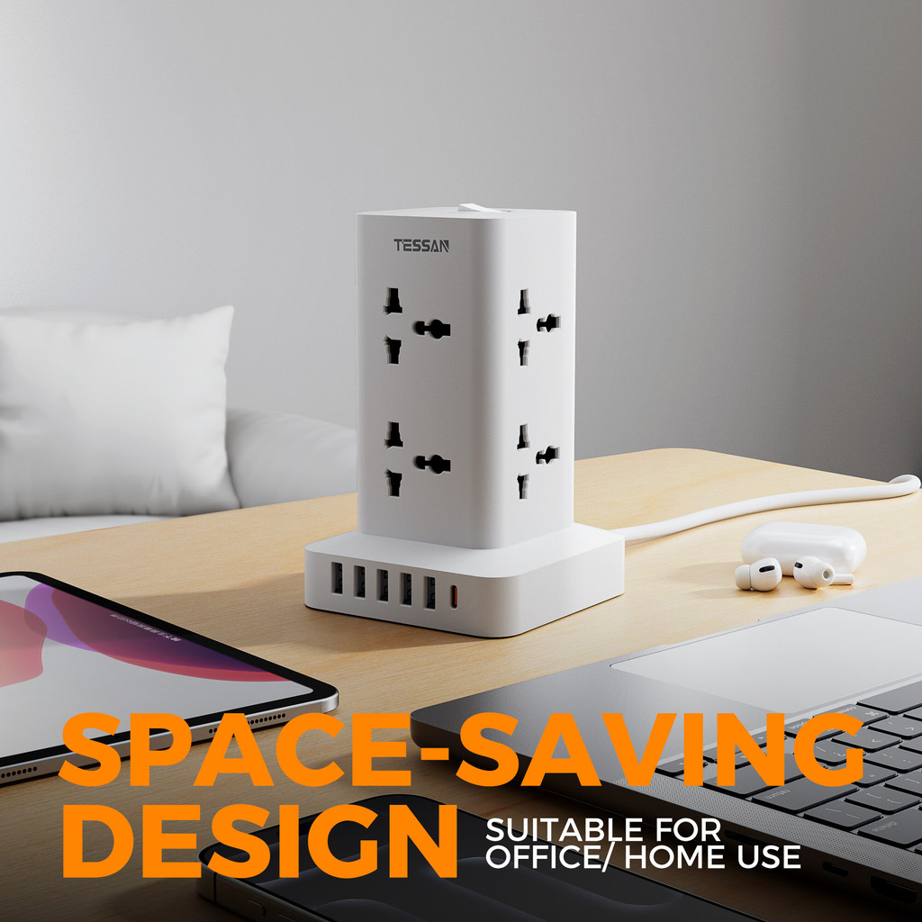 TESSAN Extension Outlet Socket Plug with Switch USB+TypeC Ports,16A ...