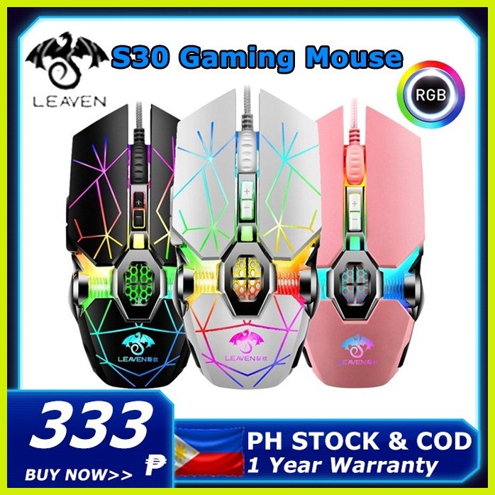Leaven S30 RGB Wired Gaming Mouse,3200 DPI RGB Spectrum Backlit Ergonomic Mouse Programmable ...