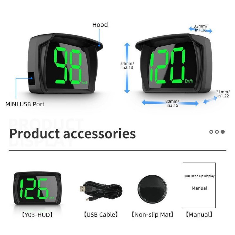 Car HUD Headup Display KM/H MPH GPS Digital Speedometer with LED Large ...