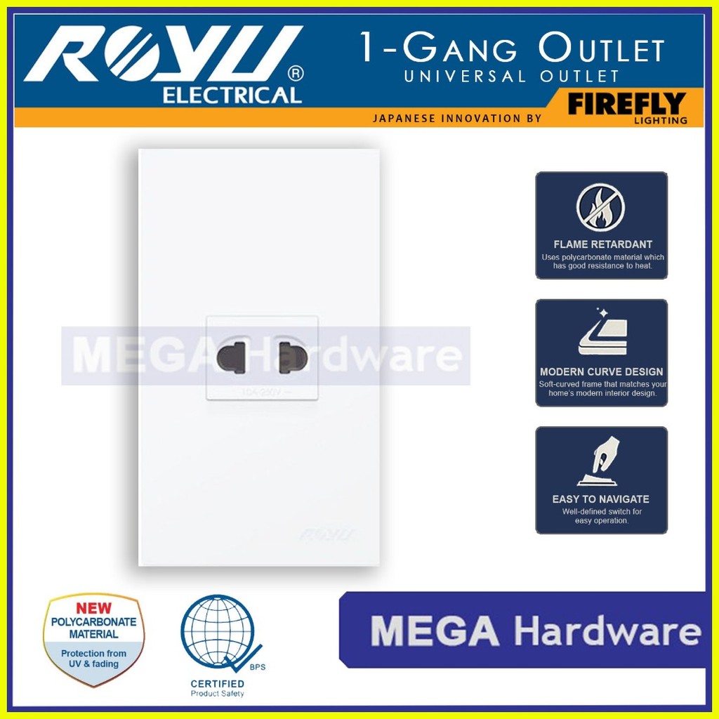∈ ๑ ROYU Wide Series Universal Outlet & Switch (1 Gang, 2 Gang, 3 Gang ...