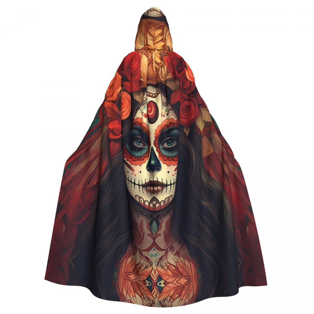 ♀ Wers Mexican Skull Calavera Unisex Adult Cloak With Hood Long Witch ...