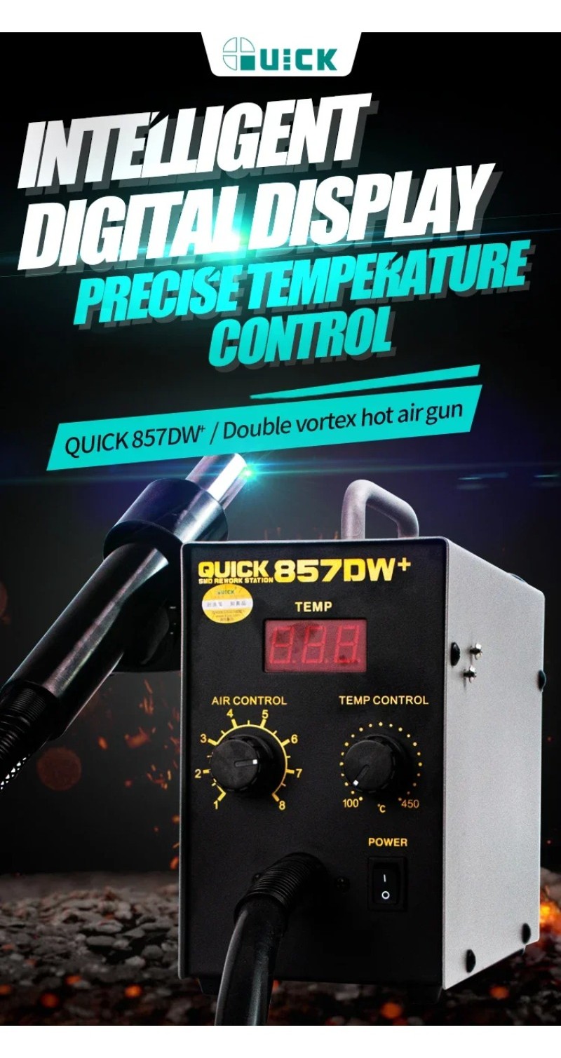 QUICK 857DW+ BGA rework station 580W hot air Q soldering station with ...