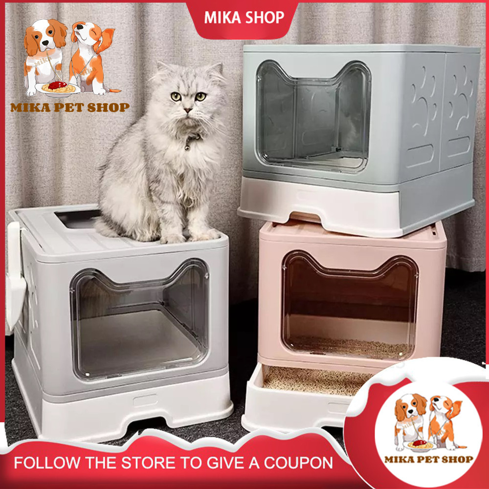 Foldable Cat Litter Box Foldable Enclosed Top-entry Cat Litter Box With ...