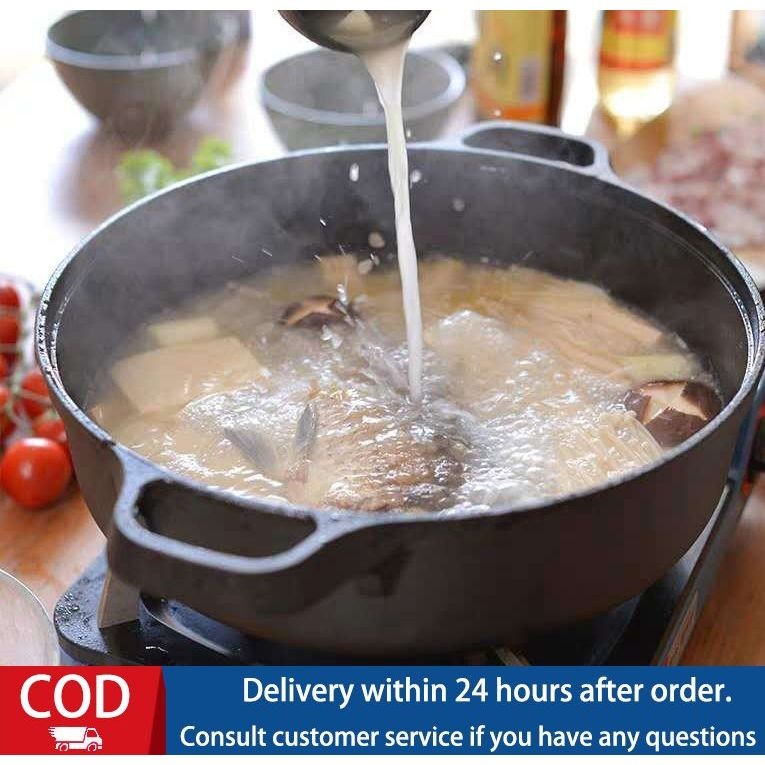 Deepen 35CM two ears cast iron paella pan fiying pan gas cooker ...