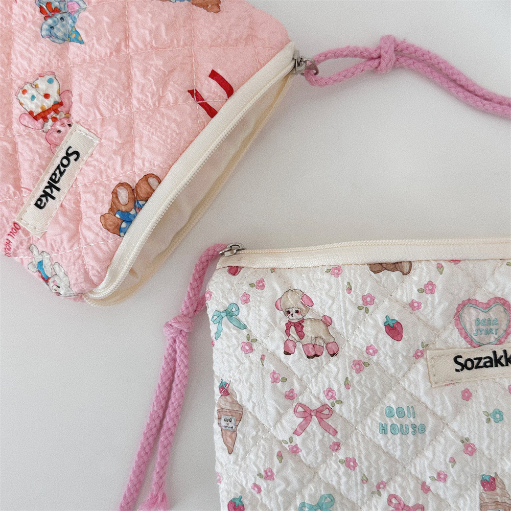 Cute Cartoon Quilted Quilted Quilted mini Storage Bag Soft Portable ...