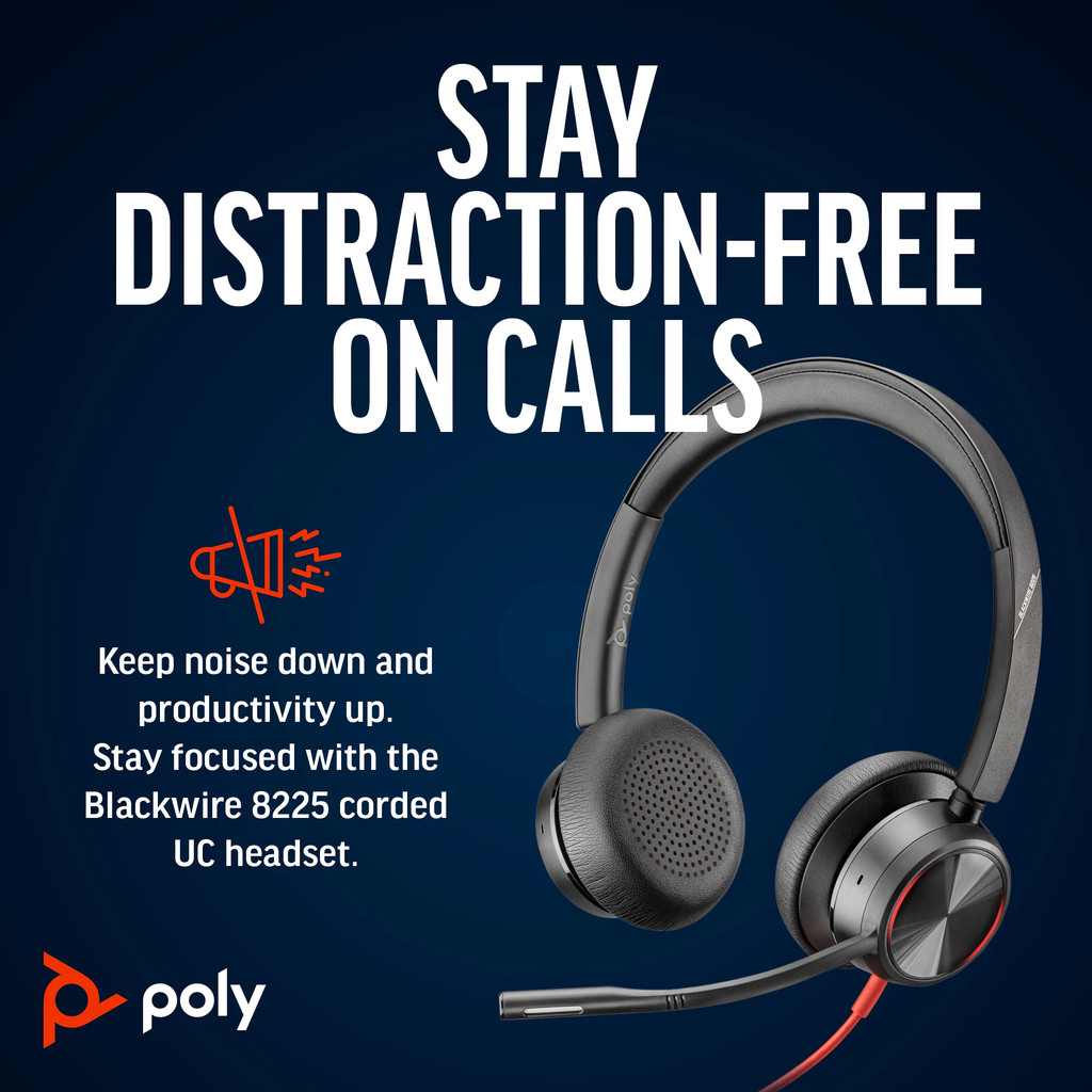 Poly Blackwire 8225 Stereo Microsoft Teams Certified USB-C Headset +USB ...